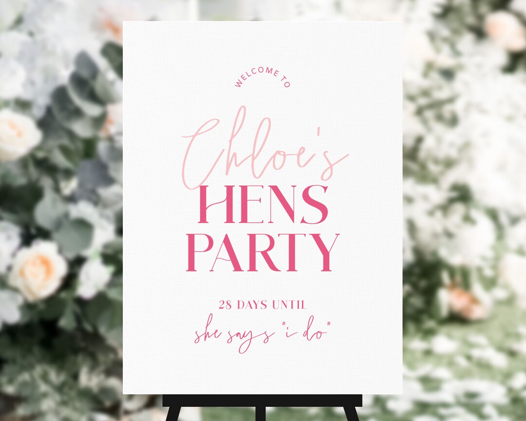 Pink Hens Party Sign Template, Hens Welcome Sign Download, Printable ...