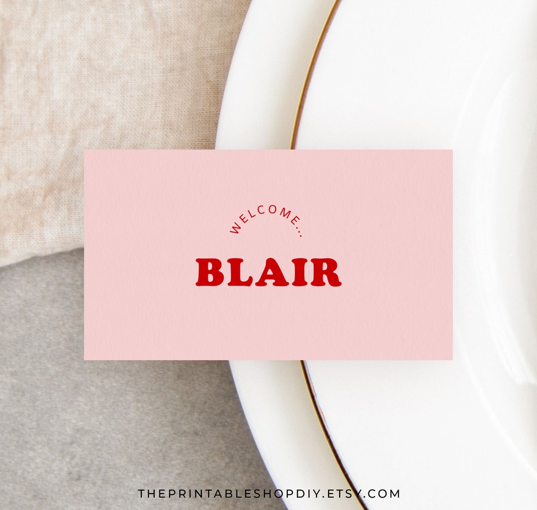 Printable Wedding Place Cards Template, Pink and Red Place Cards ...