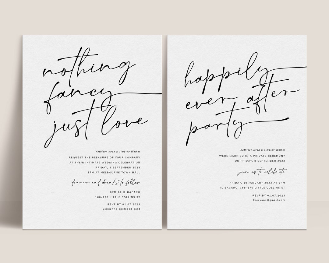 Nothing Fancy Just Love Invitation Set, Printable Wedding Invitation ...