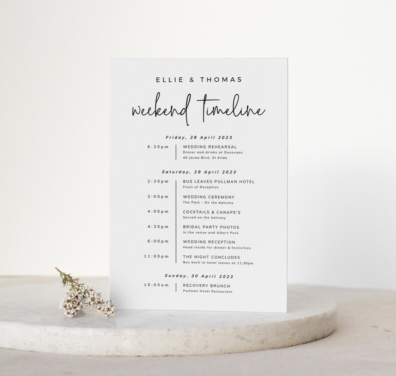 Printable Wedding Weekend Timeline Template Schedule of - Etsy