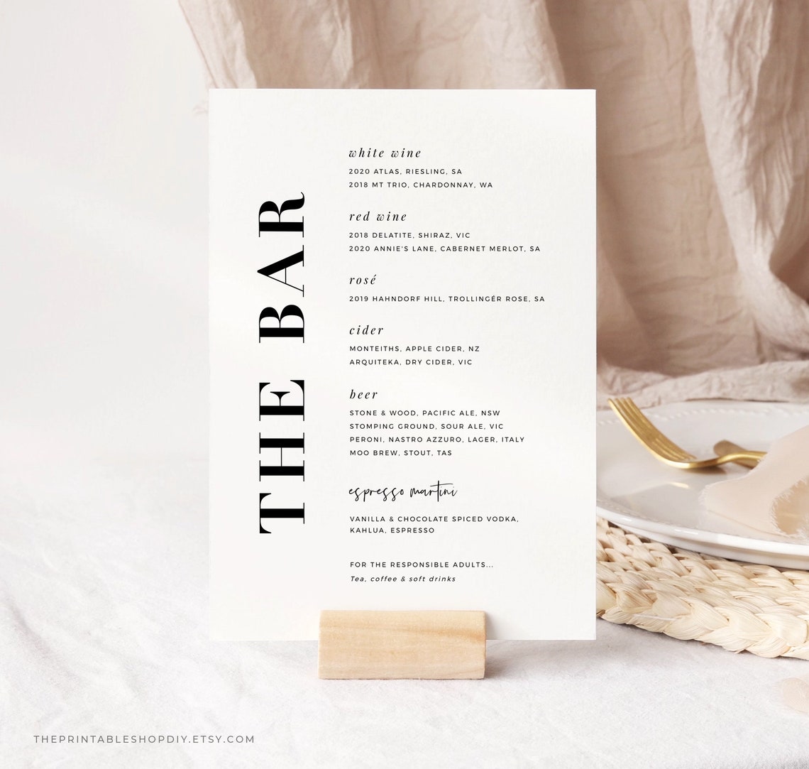 Modern Wedding Bar Menu Template Minimalist Wedding Decor - Etsy