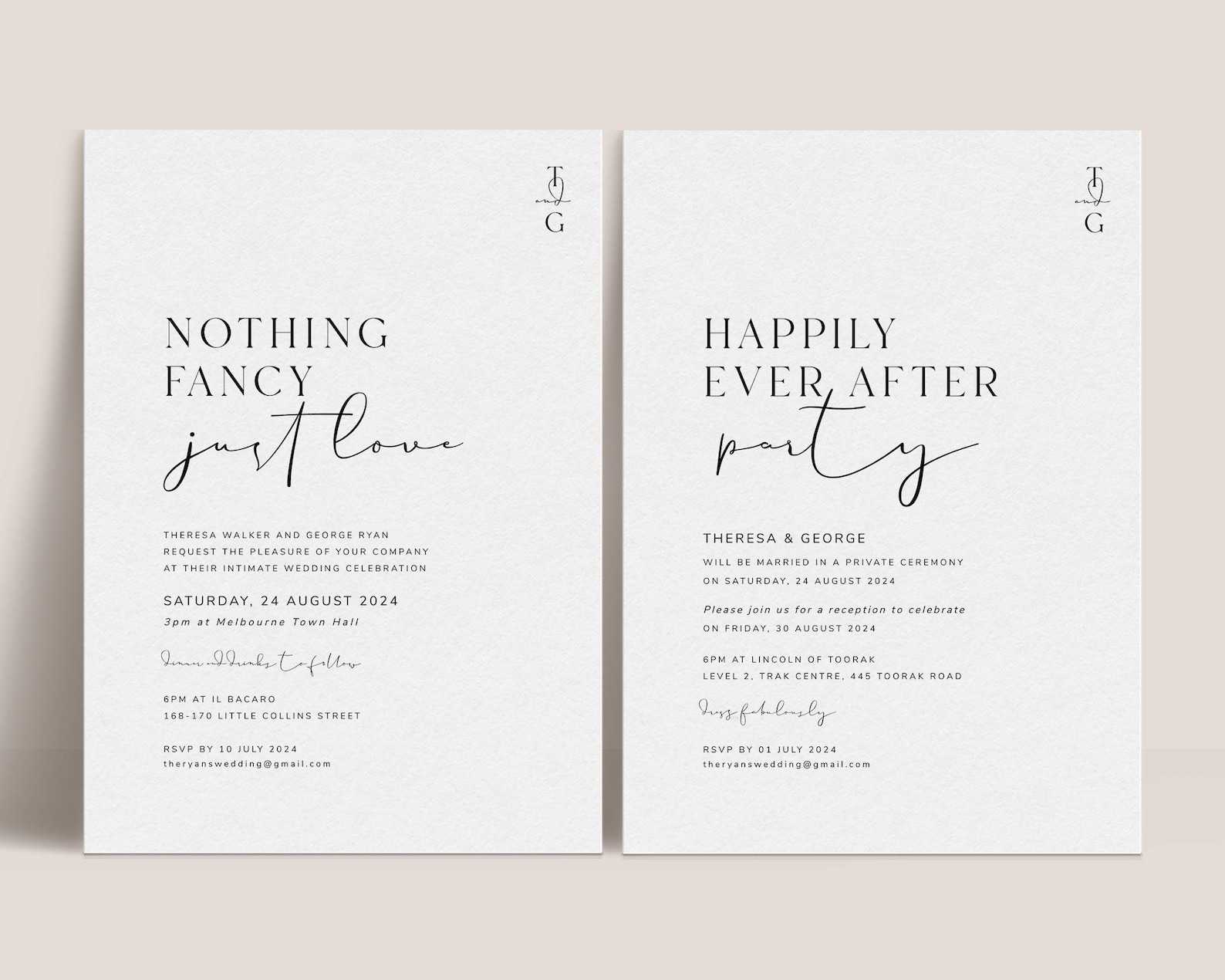 Modern Wedding Invitation Set Template, Intimate Wedding Invitation ...