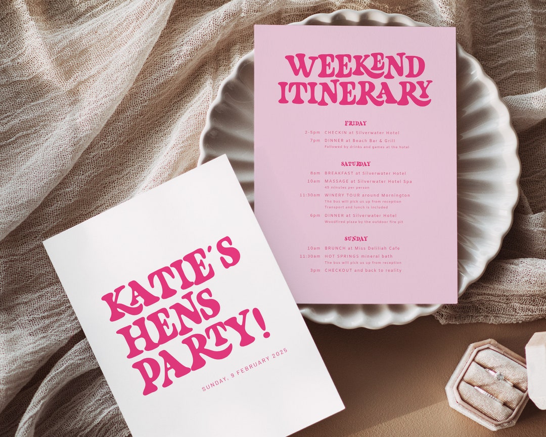 Hens Party Itinerary Pink, Printable Hens Weekend Itinerary Template ...