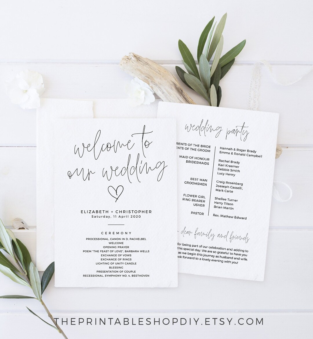 Order Of Service Wedding Template Printable Order Of The Day Etsy UK