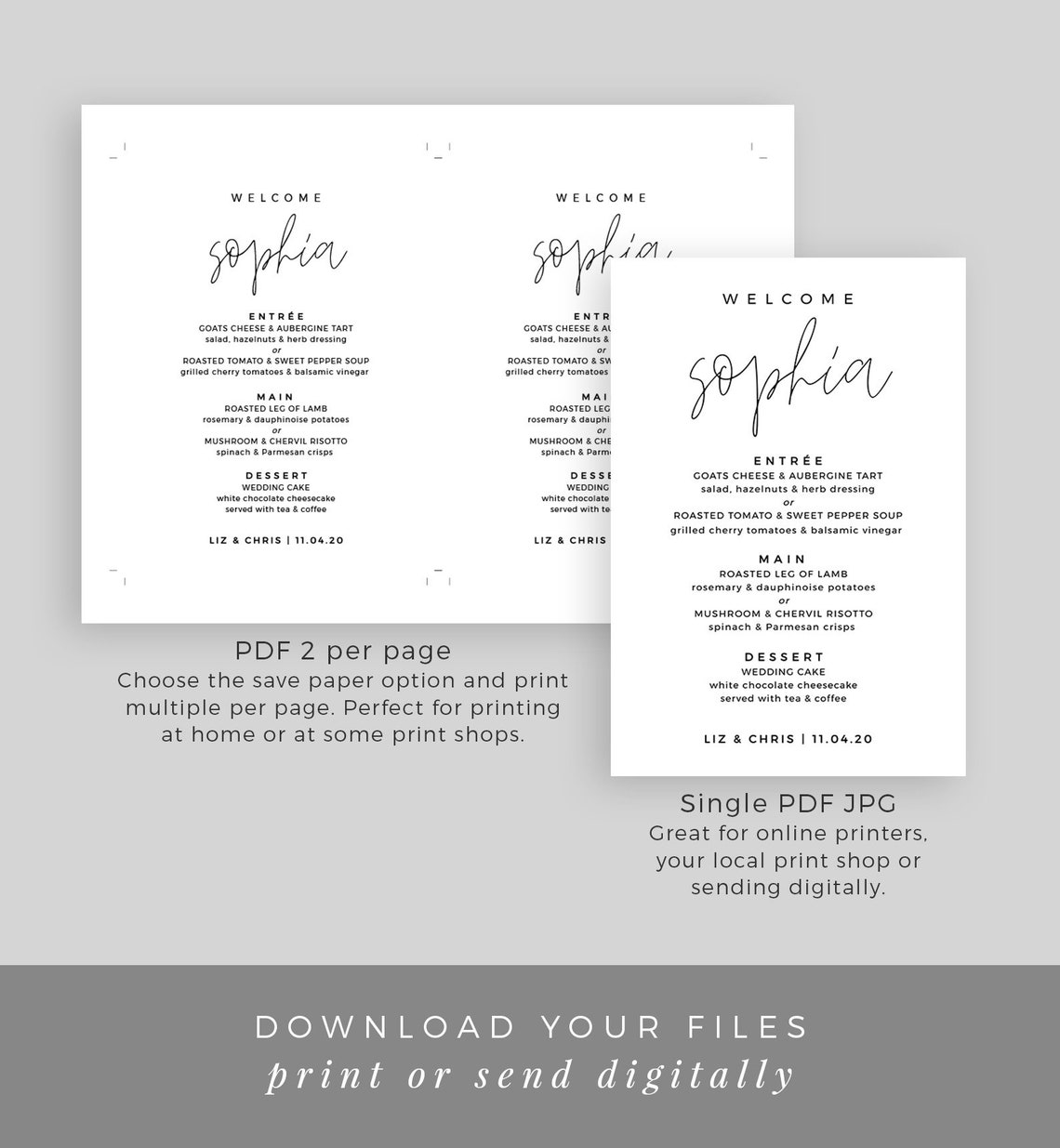 Menu With Guest Name Menu Place Card Minimalist Wedding - Etsy