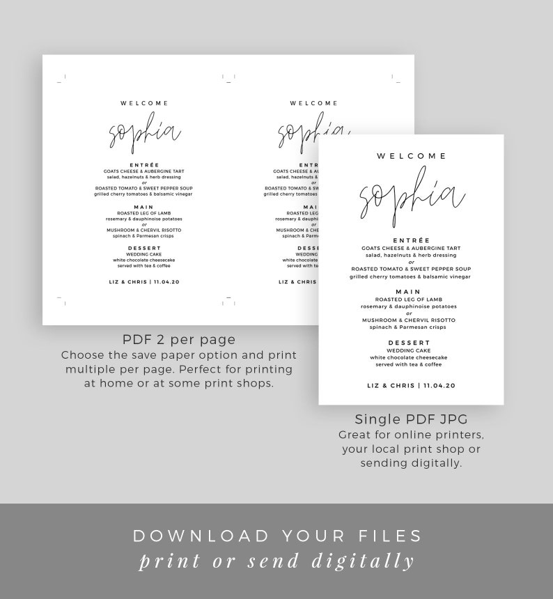 Menu with Guest Name Menu Place Card Minimalist Wedding | Etsy