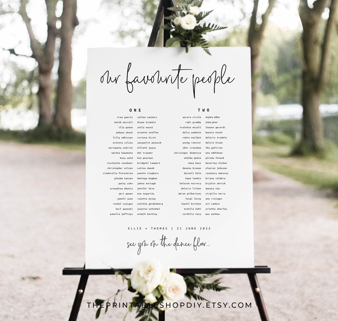 Modern Wedding Seating Chart Long Tables Our Favourite People | Etsy