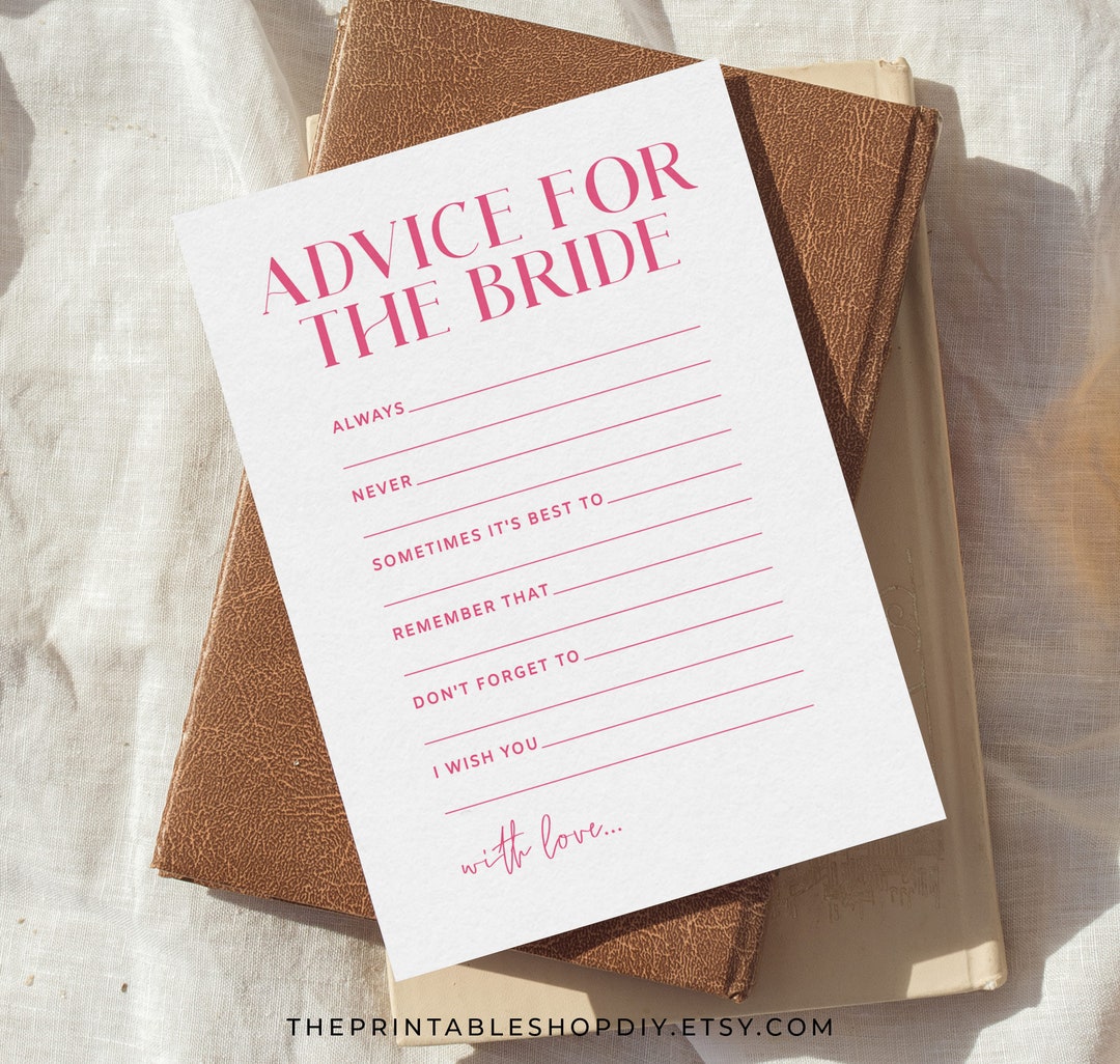 Advice For The Bride Cards Downloadable Printable Bridal Etsy