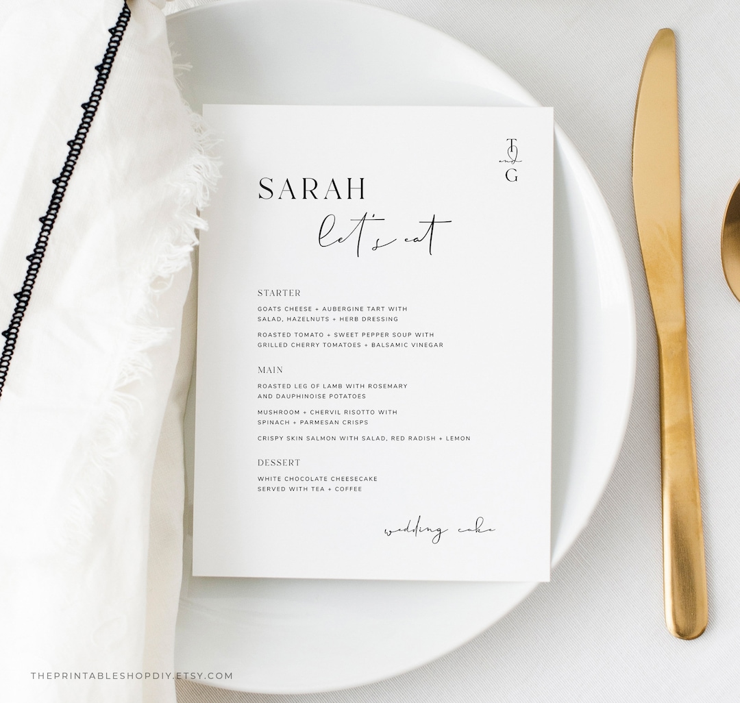 Wedding Menu With Guest Name Modern Menu Template Printable - Etsy