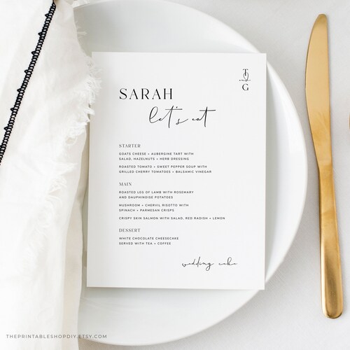Calligraphy Monogram Guest Name Menu Template Elegant - Etsy