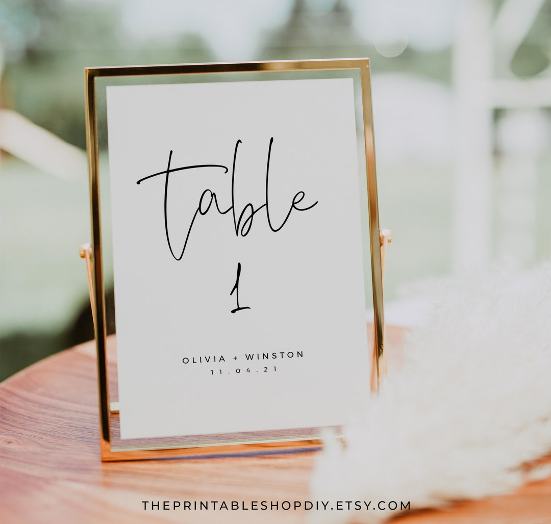 Minimalist Table Numbers Template, Modern Wedding Table Number ...