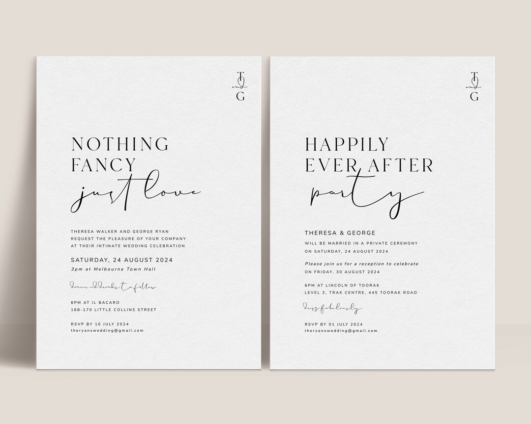 Modern Wedding Invitation Set Template, Intimate Wedding Invitation ...