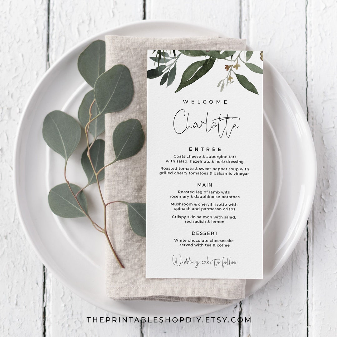 Native Flower Wedding Menu Template Greenery Menu Card - Etsy