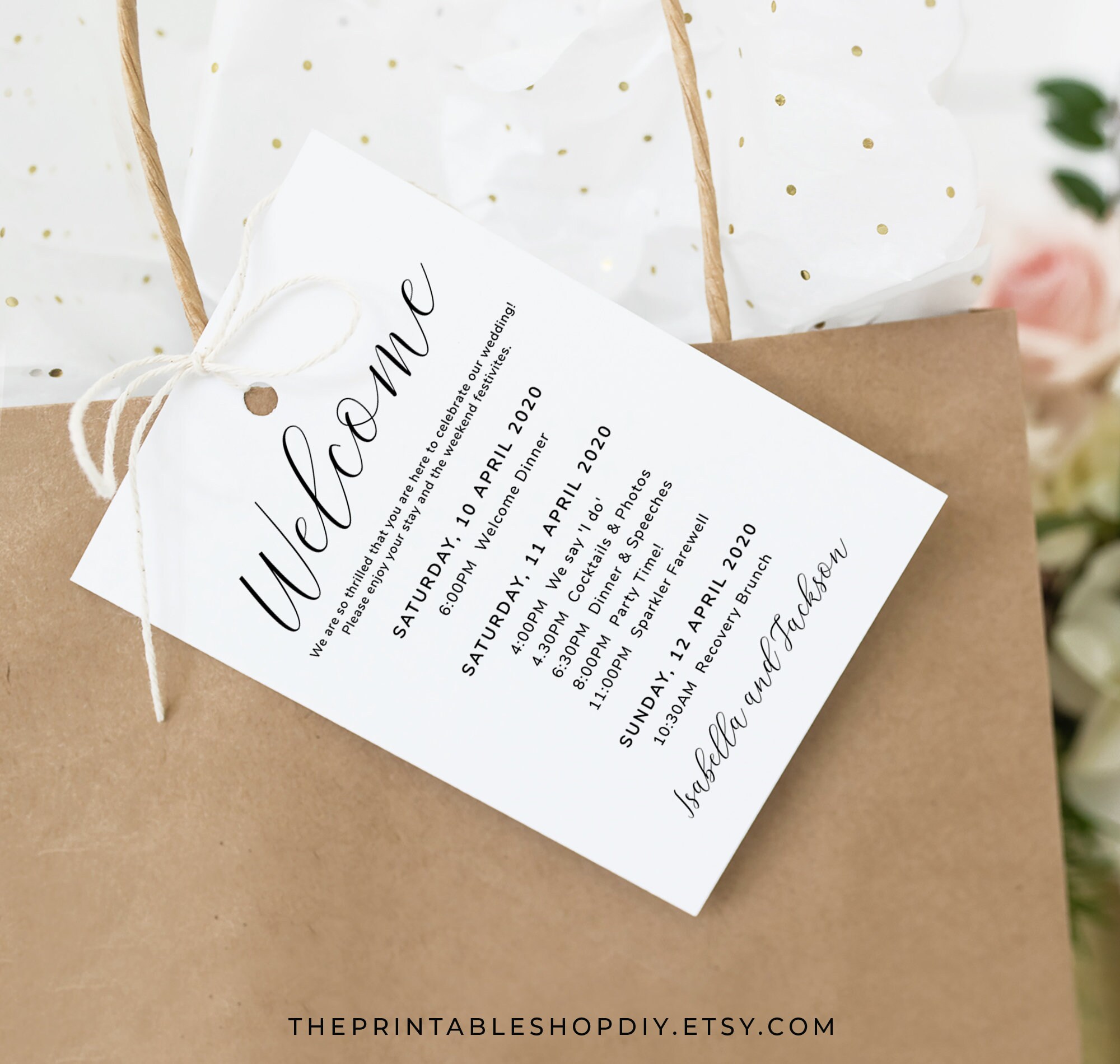 Welcome Bag Tag Template Itinerary Download Information - Etsy Australia
