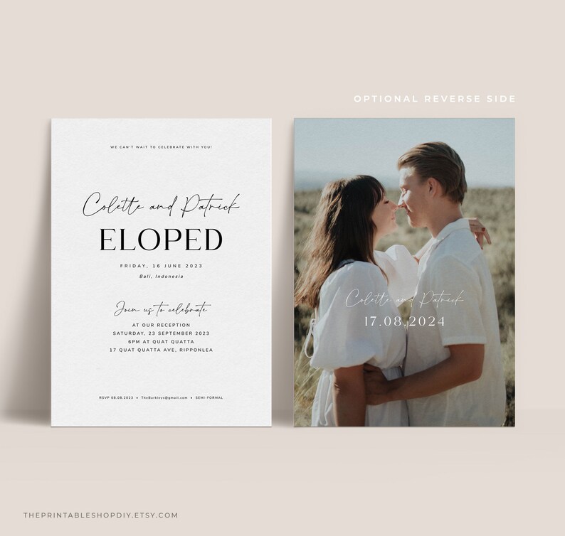 Modern Wedding Reception Invitation Eloped Printable - Etsy