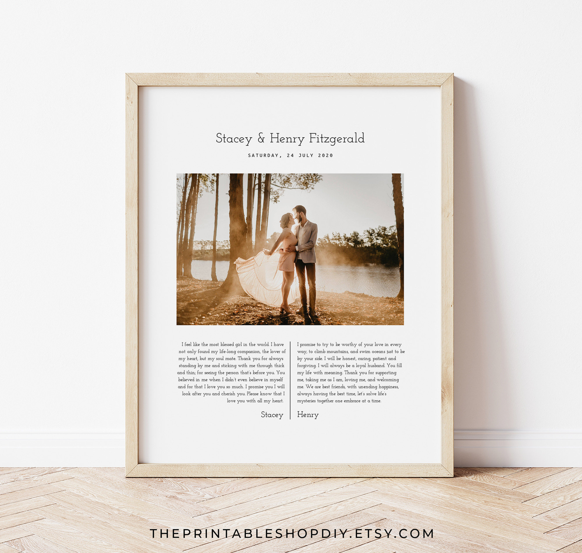 Vows With Wedding Picture Anniversary Gift Vows Wall Art | Etsy