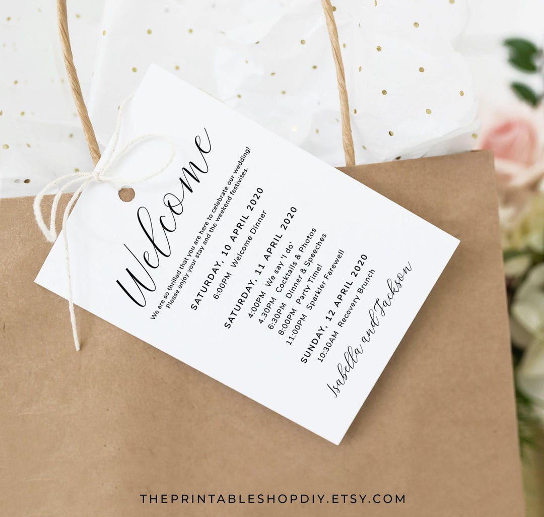 Welcome Bag Tag Template, Itinerary Download, Information Card ...