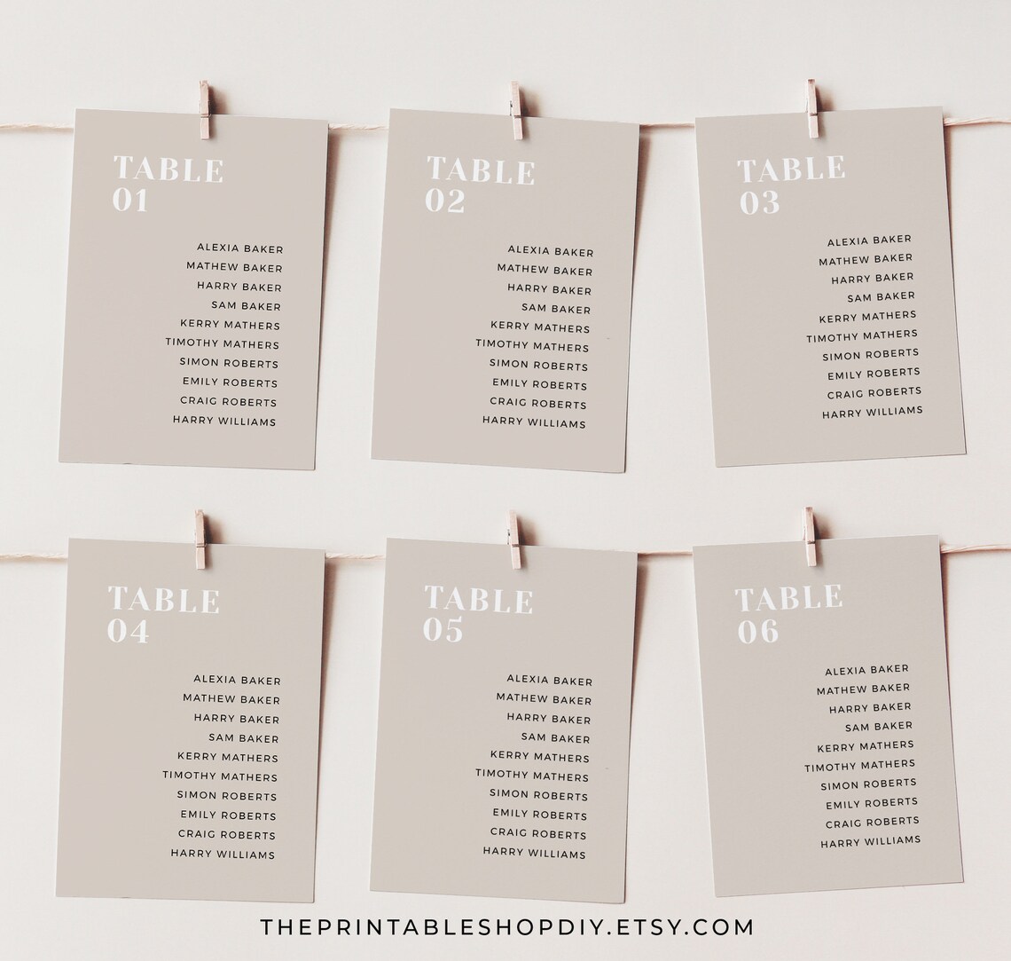 Printable Seating Chart Template Modern Seating Plan Cards | Etsy