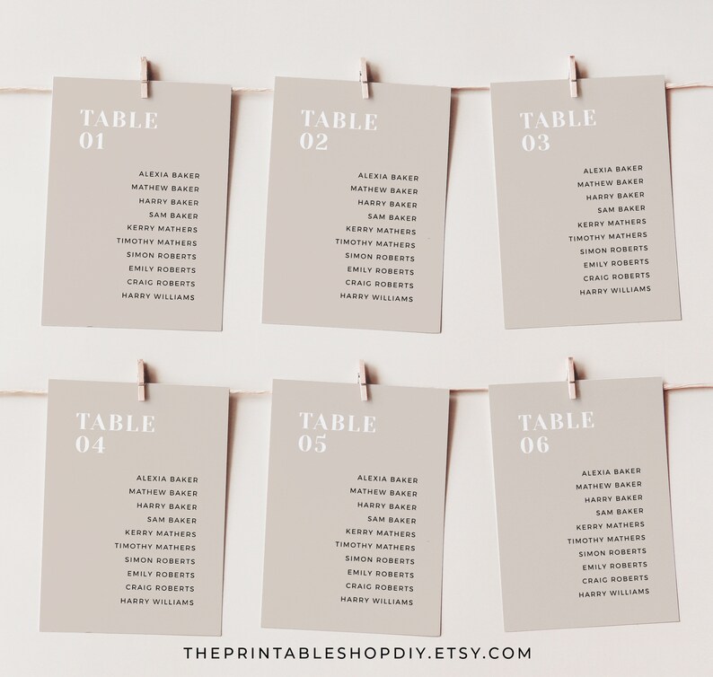Printable Seating Chart Template Modern Seating Plan Cards | Etsy