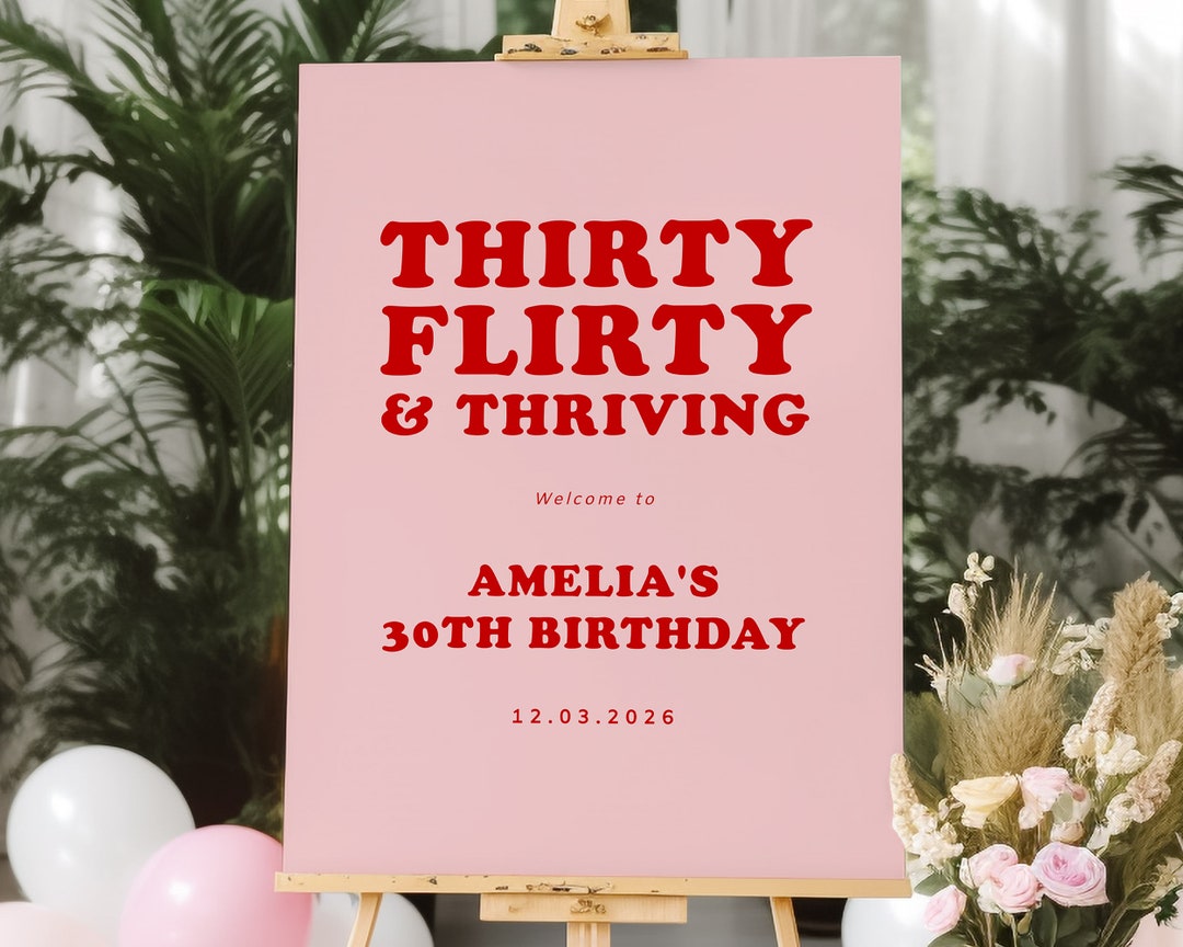 Thirty Flirty and Thriving Sign Download, 30th Birthday Party Welcome ...