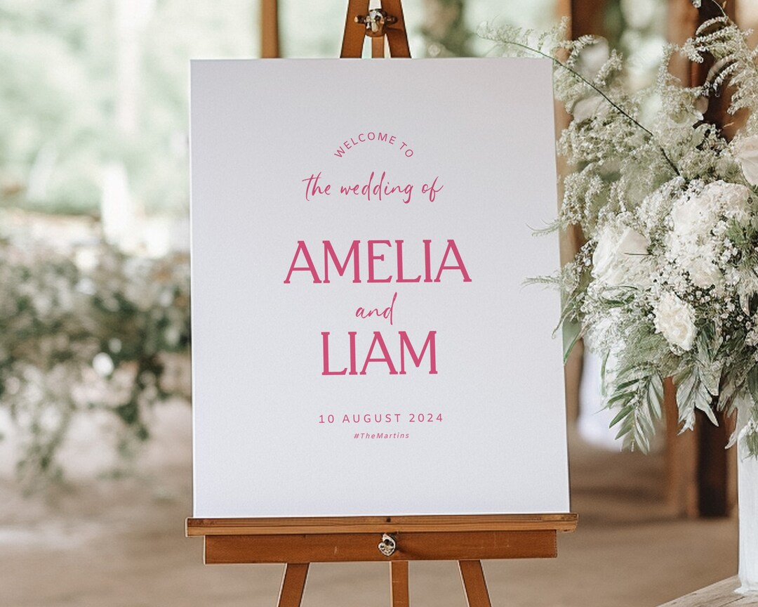 Printable Wedding Welcome Sign Download, Pink Wedding Sign Template ...