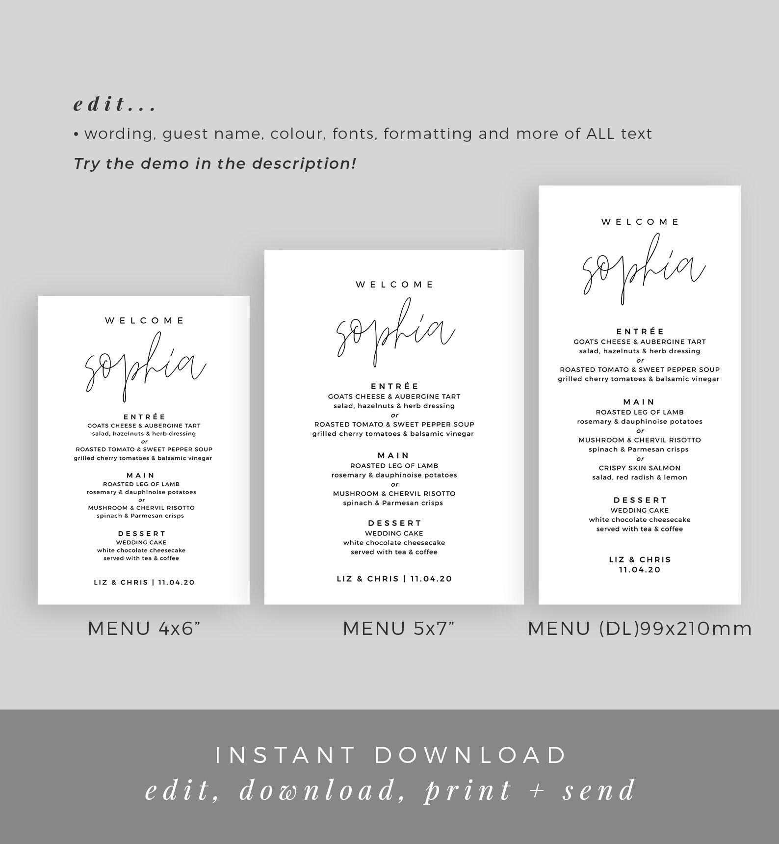 Menu With Guest Name Menu Place Card Minimalist Wedding - Etsy