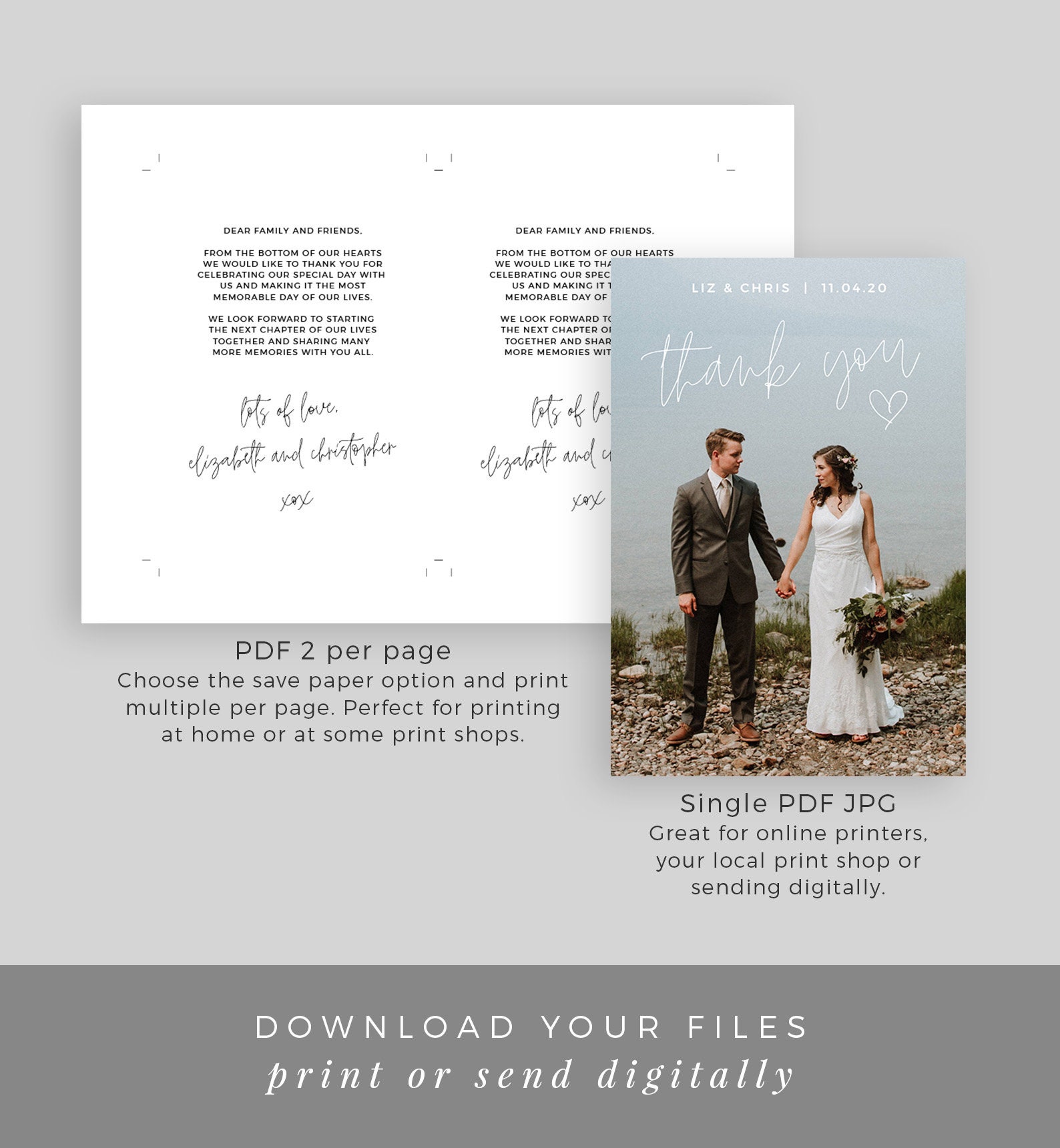 Thank You Card With Photo Insert Printable Wedding Thank You | Etsy