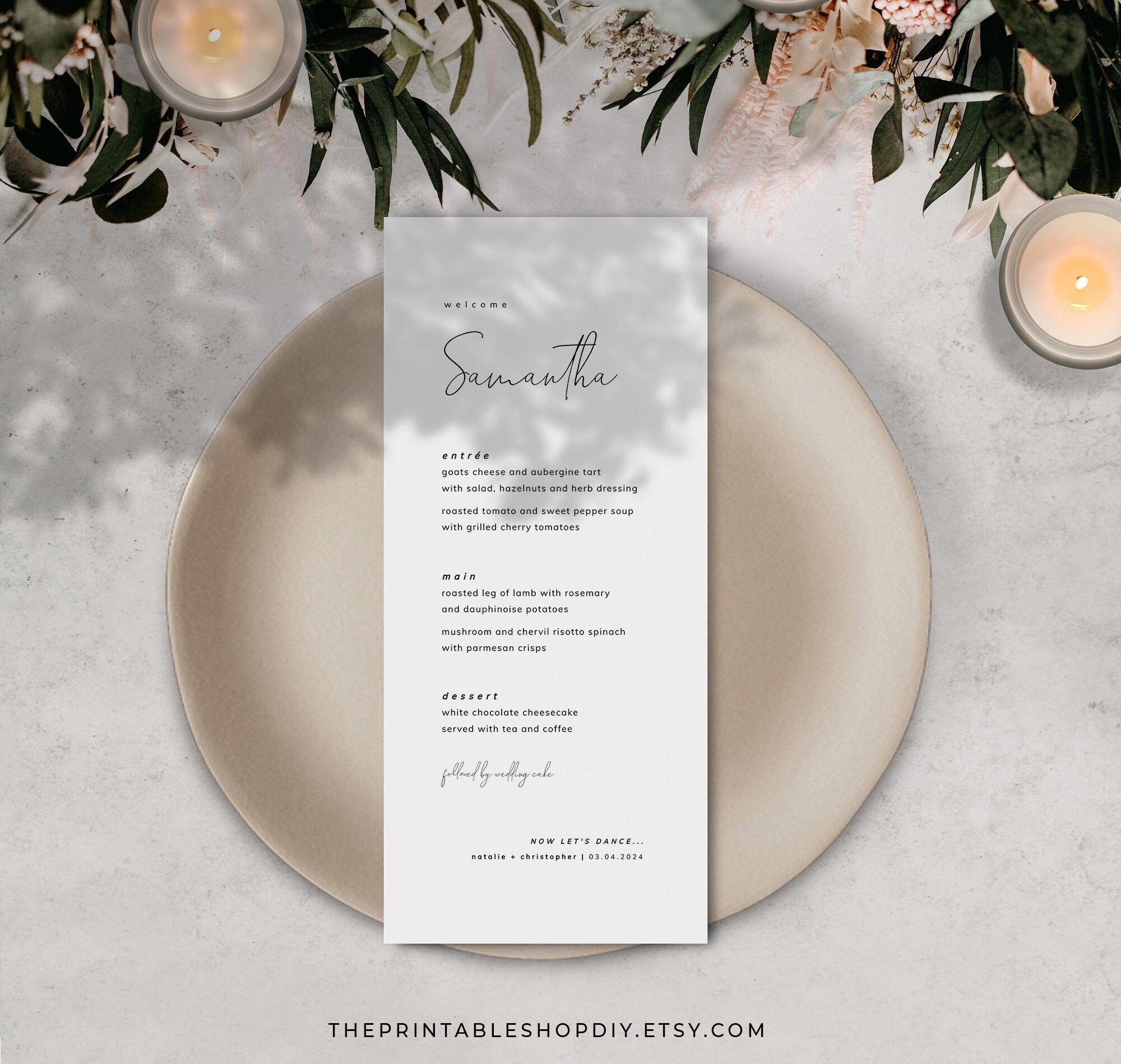 Printable Menu With Name Template Modern Minimalist Wedding - Etsy Canada