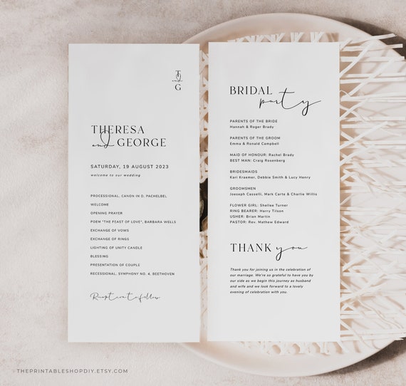Modern Wedding Program Template Download Printable Wedding - Etsy