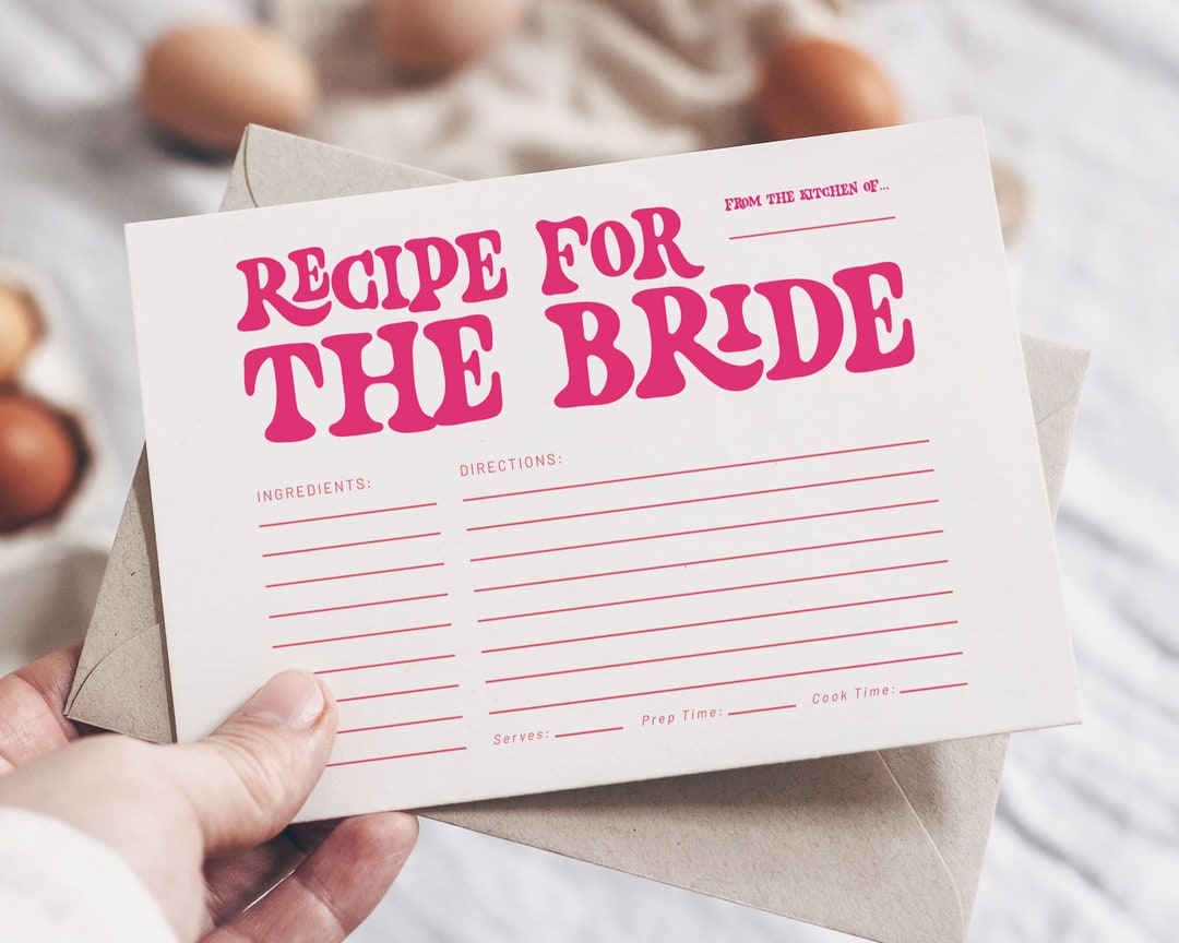 Printable Bridal Shower Recipe Card Template, Recipe for the Bride to ...