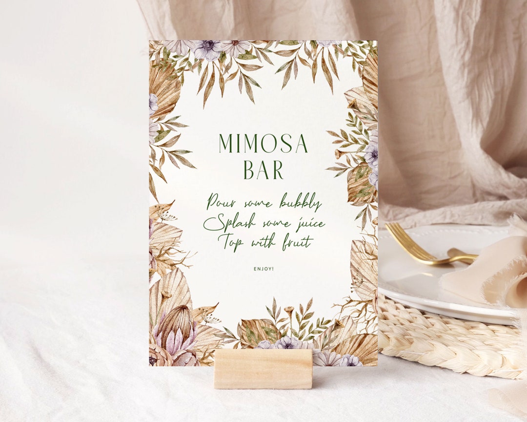 Bridal Shower Mimosa Bar Sign Printable, Boho Floral Bridal Shower Sign ...