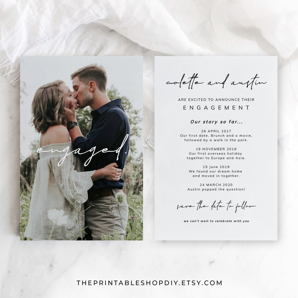 Engagement Announcement Card Our Love Story We're - Etsy