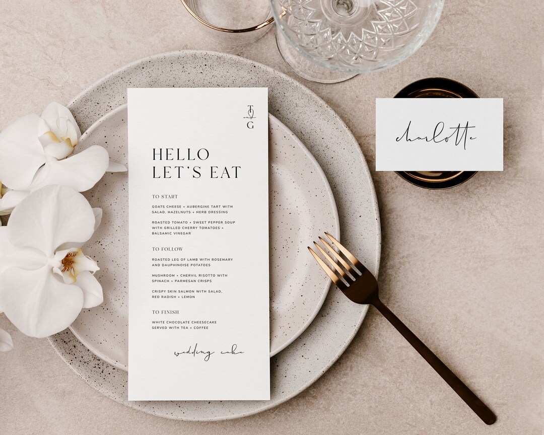 Printable Wedding Menu and Place Cards Set, Wedding Menu Template ...