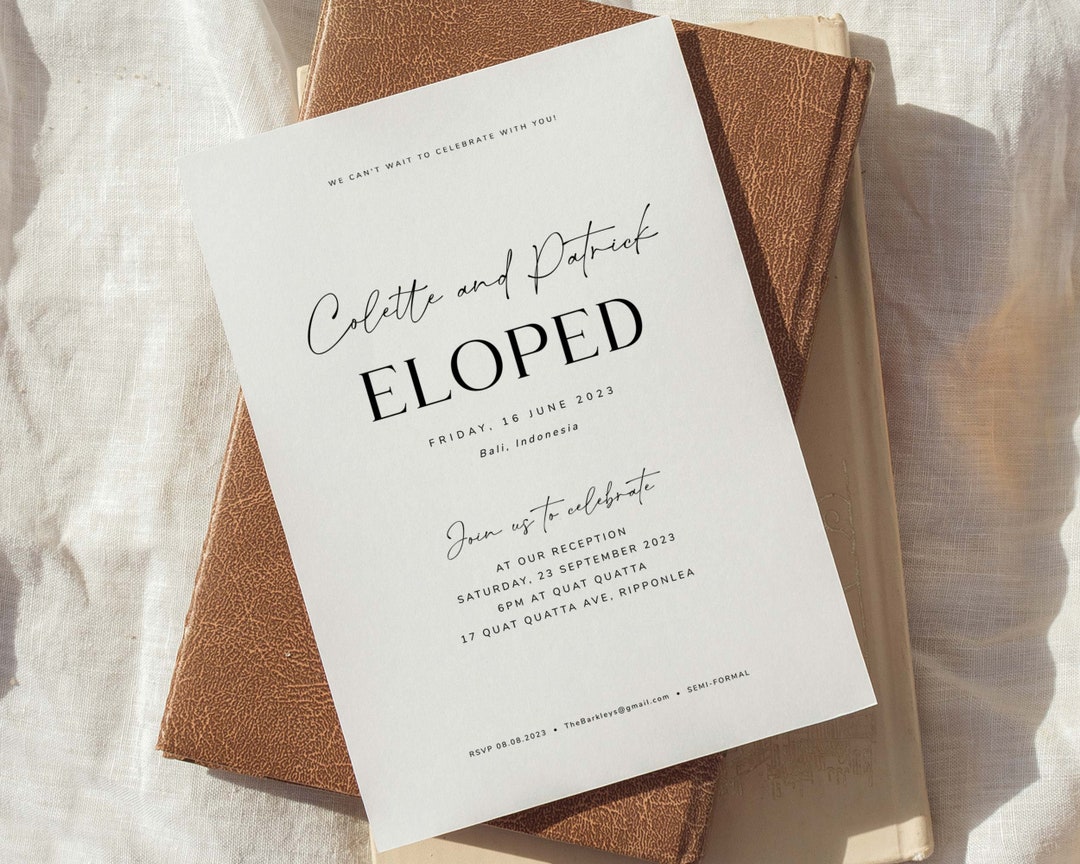 Modern Wedding Reception Invitation Eloped Printable - Etsy