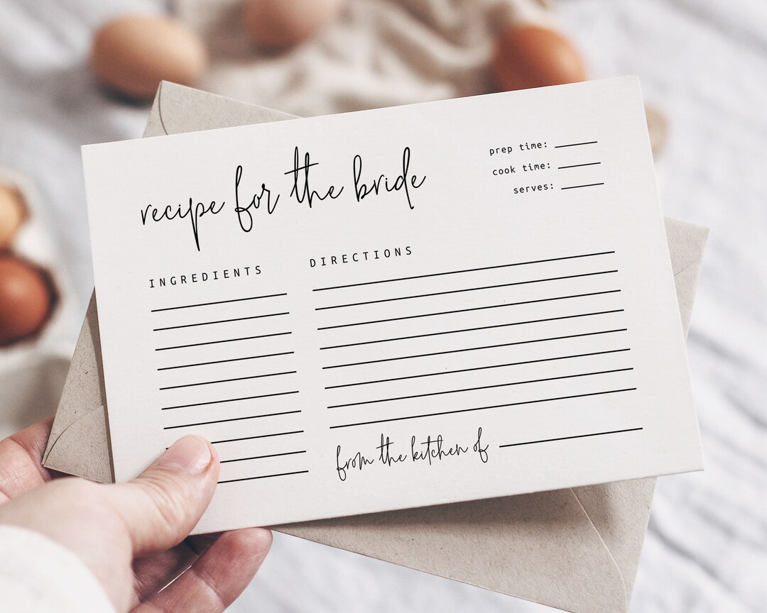 Recipe for the Bride, Printable Recipe Card Template, Modern Minimalist ...