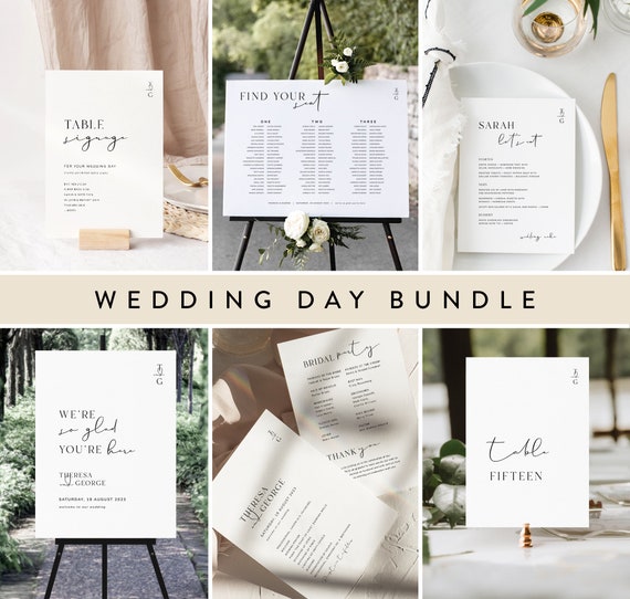 Modern Wedding Bundle Template on the Day Wedding Stationery Minimalist Wedding Welcome Sign Guest Menu Download MONOGRAM Etsy Ireland