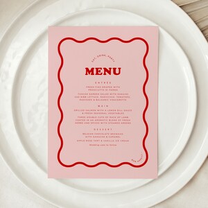 Modèle de menu imprimable vague, menu de mariage rose avec nom ...