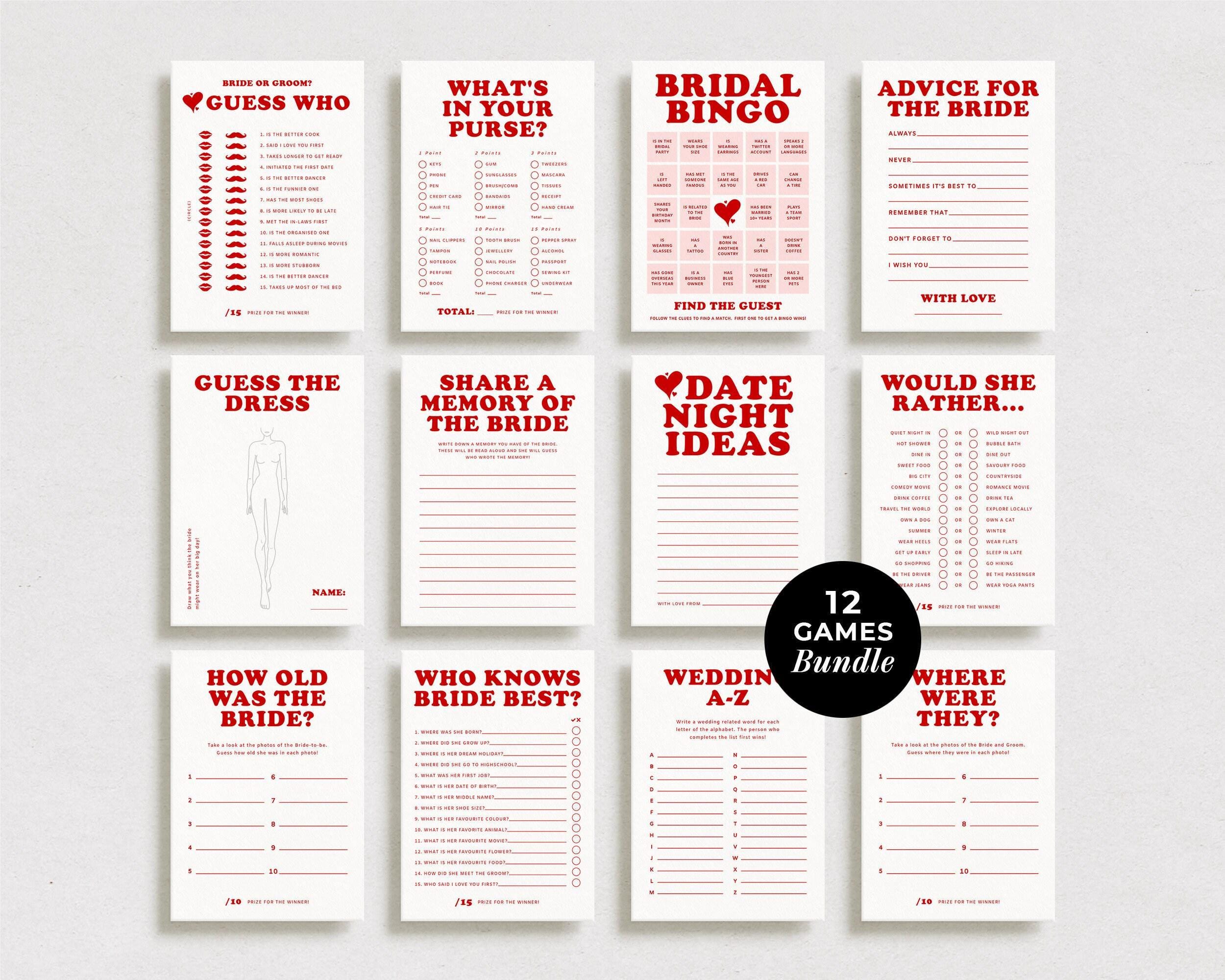 Bridal Shower Game Bundle Template Download, Guess Who, Bridal Bingo ...