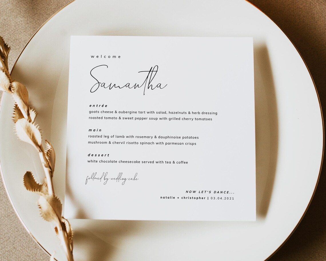 Square Wedding Menu Template Download, Printable Menu With Guest Name ...