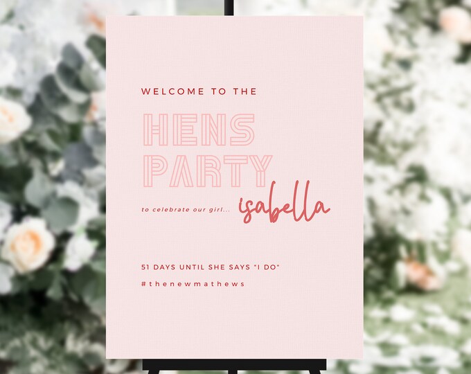 Hens Party Welcome Sign Template Pink Hen Party Sign - Etsy Australia