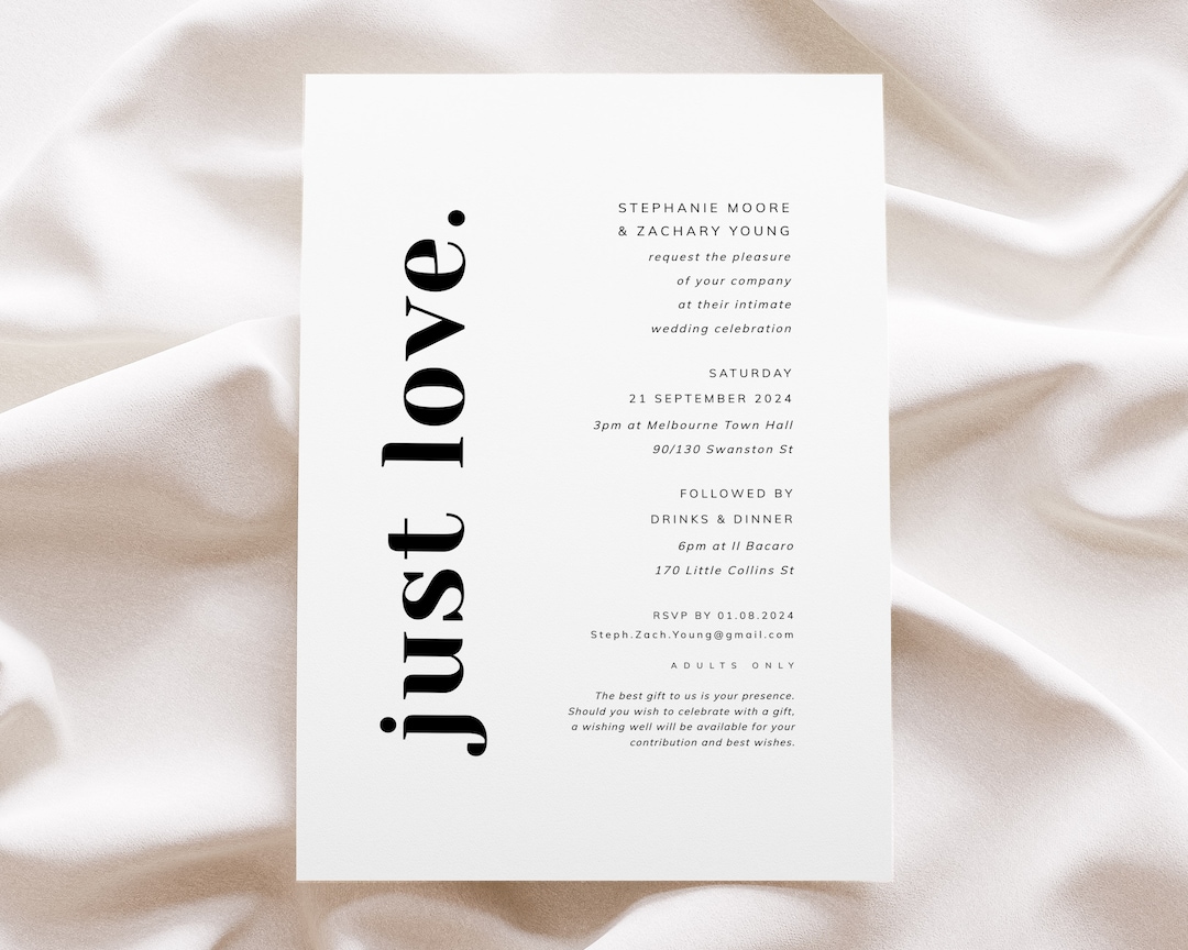 Intimate Wedding Ceremony Invitation Template, Modern Minimalist ...