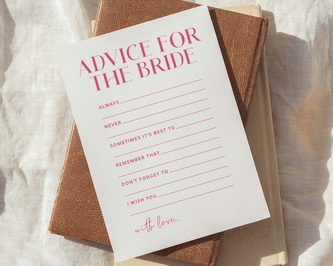 Advice for the Bride Cards Downloadable, Printable Bridal Shower Games ...
