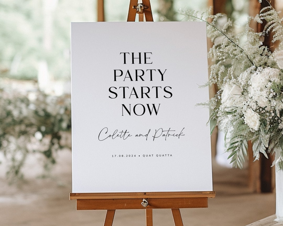The Party Starts Now Wedding Sign Template, Printable Wedding Welcome ...