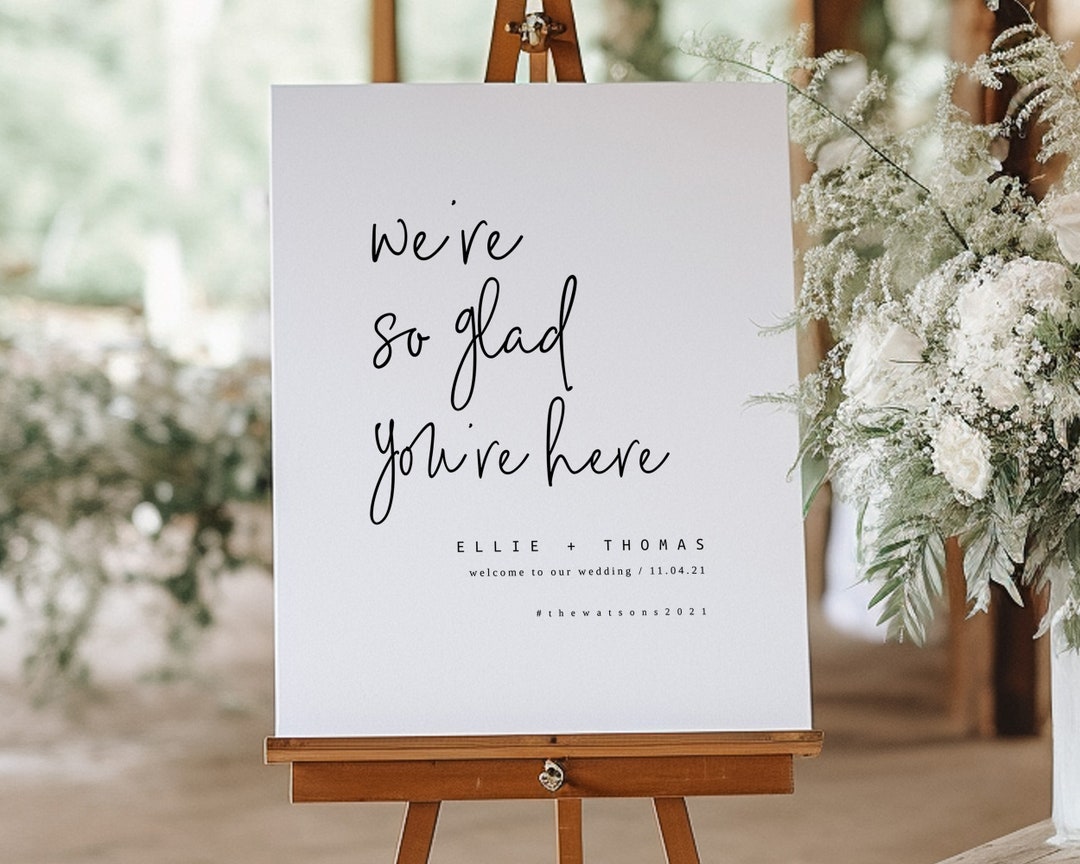 We're so Glad You're Here Sign, Wedding Welcome Sign Template, Modern ...
