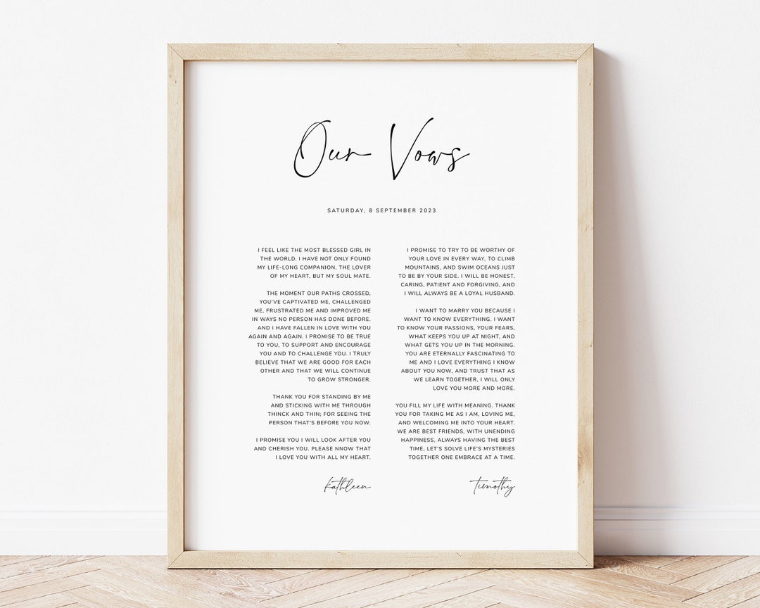Modern Wedding Vows Keepsake, Wedding Vows Wall Art Print Template ...