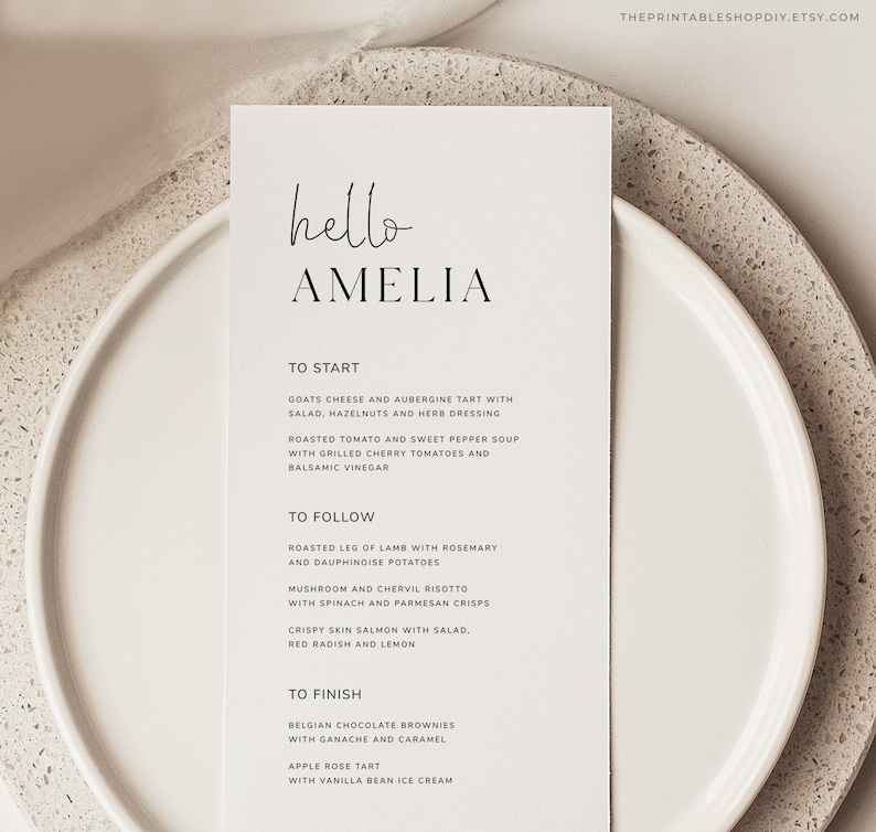 Modern Minimal Wedding Menu Template Printable Wedding Menu - Etsy