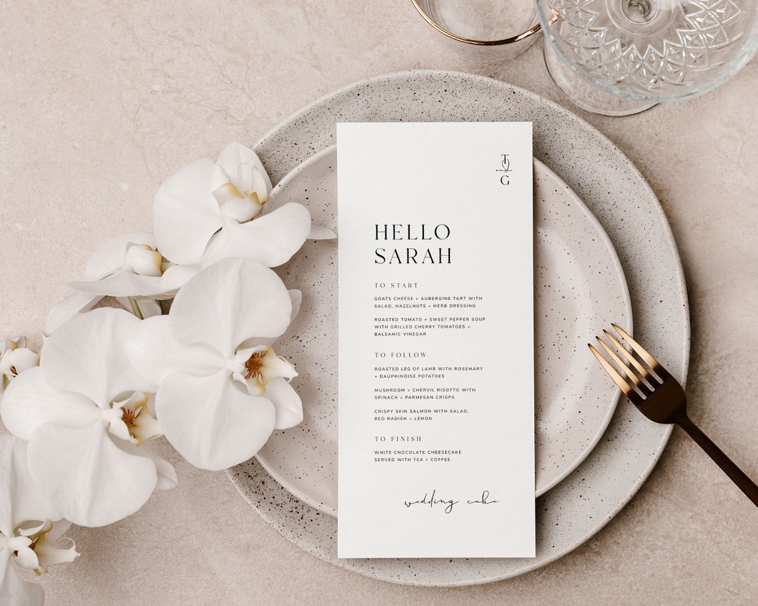 Wedding Menu With Guest Name, Modern Minimalist Wedding Menu Template ...