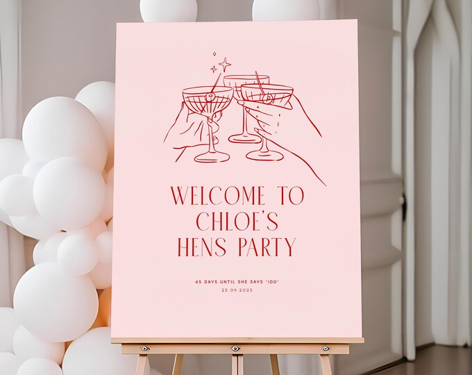 Pink Red Modern Hens Party Welcome Sign Template, Printable ...