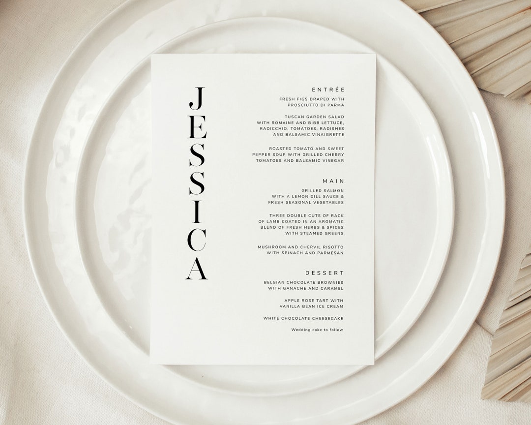 Wedding Menu With Guest Name, Modern Minimalist Wedding Menu Template ...