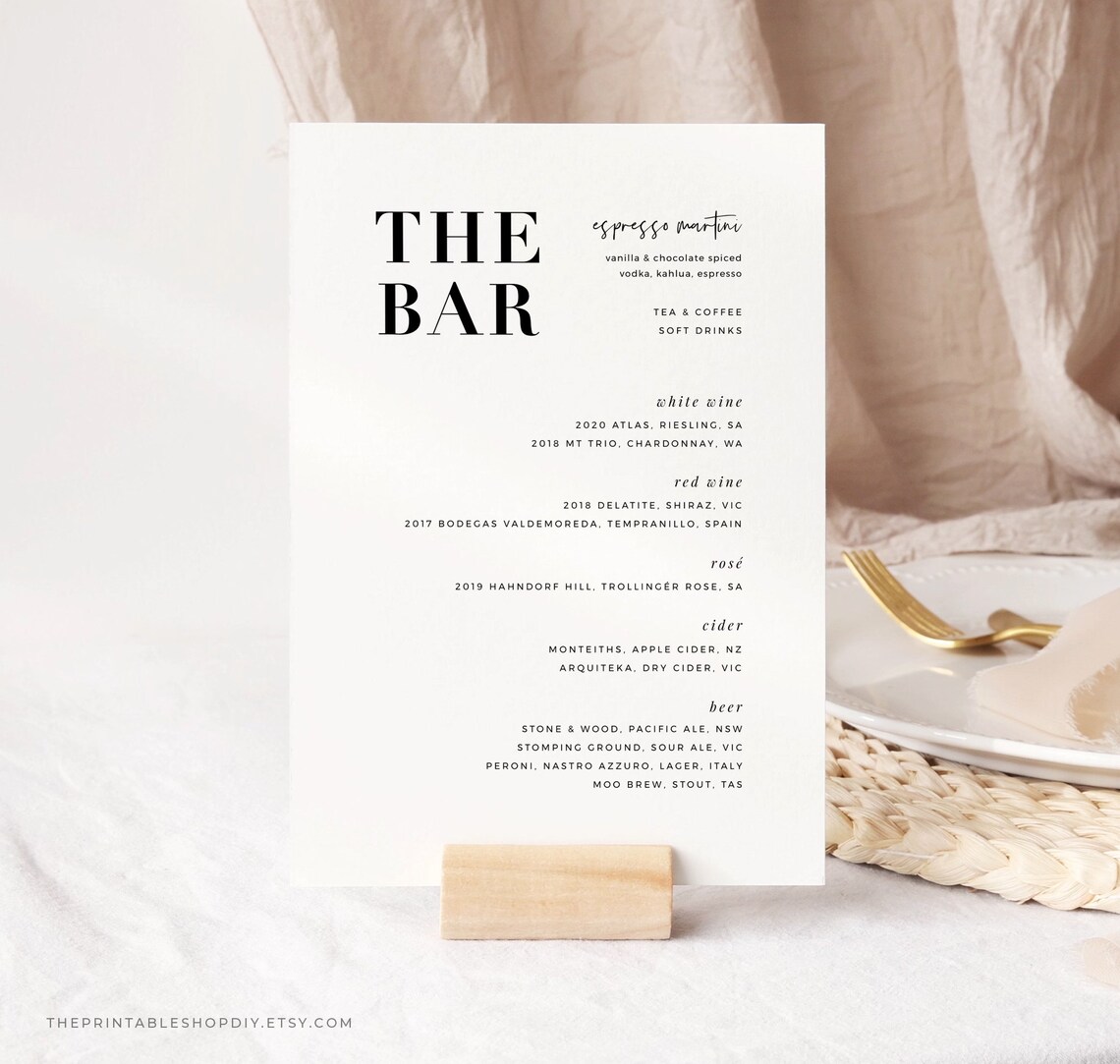 Modern Wedding Bar Menu Template Minimalist Wedding Decor | Etsy
